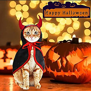 Halloween Dog Devil Cape Costume Pet Hooded Vampire Cloak Funny Witch Cloak Clothes Cool Wizard Cape for Small Medium Dogs Cats Puppy, Holiday Cosplay Wizard Outfit Mantle Apparel for Halloween