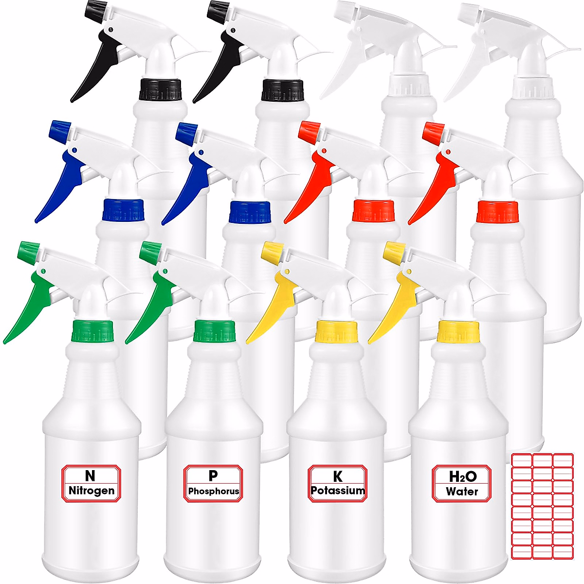 Gerrii 12 Pcs 24 Oz Plastic Spray Bottle, Leak Proof Empty and Reusable for Cleaning, Water, Auto Details or Bathroom and Kitchen, Commercial and Residential (Multicolor)