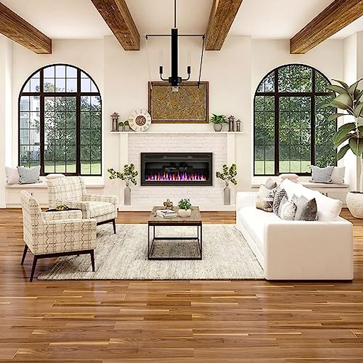 Hocookeper 37 inch Electric Fireplace, Wall Mounted and Recessed Fireplace Linear Fireplace Insert with Remote Control, Adjustable Flame Colors, Timer,750w/1500w, Black