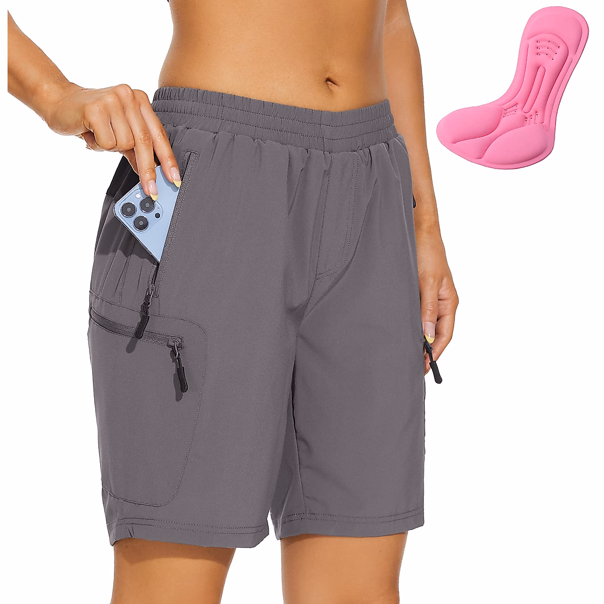 Cycorld Women-Mountain-Bike-Shorts with 3D Padded, Loose-Fit Breathable Bike-Shorts with Pockets (Grey, Medium)