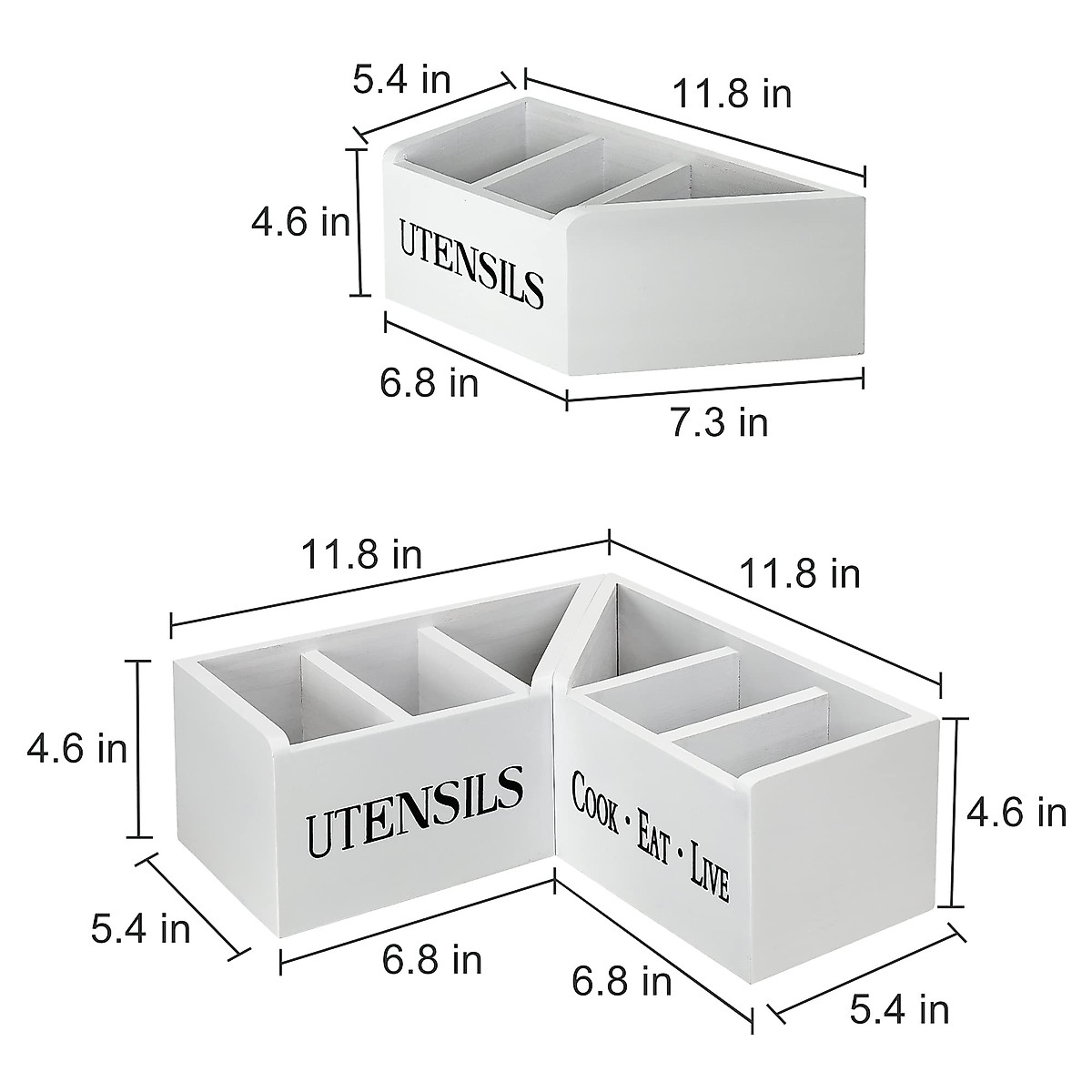 Utensil Holder for Kitchen Counter, Set of 2 Utensil Caddy Large Silverware Organizer for Spoons, Forks, Knives, Utensil Organizer with 6 Compartments for Kitchen, Countertop, Party, Camping