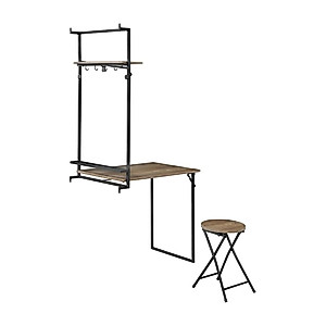 Coaster Home Furnishings Riley Foldable Wall Desk with Stool Rustic Oak and Sandy Black