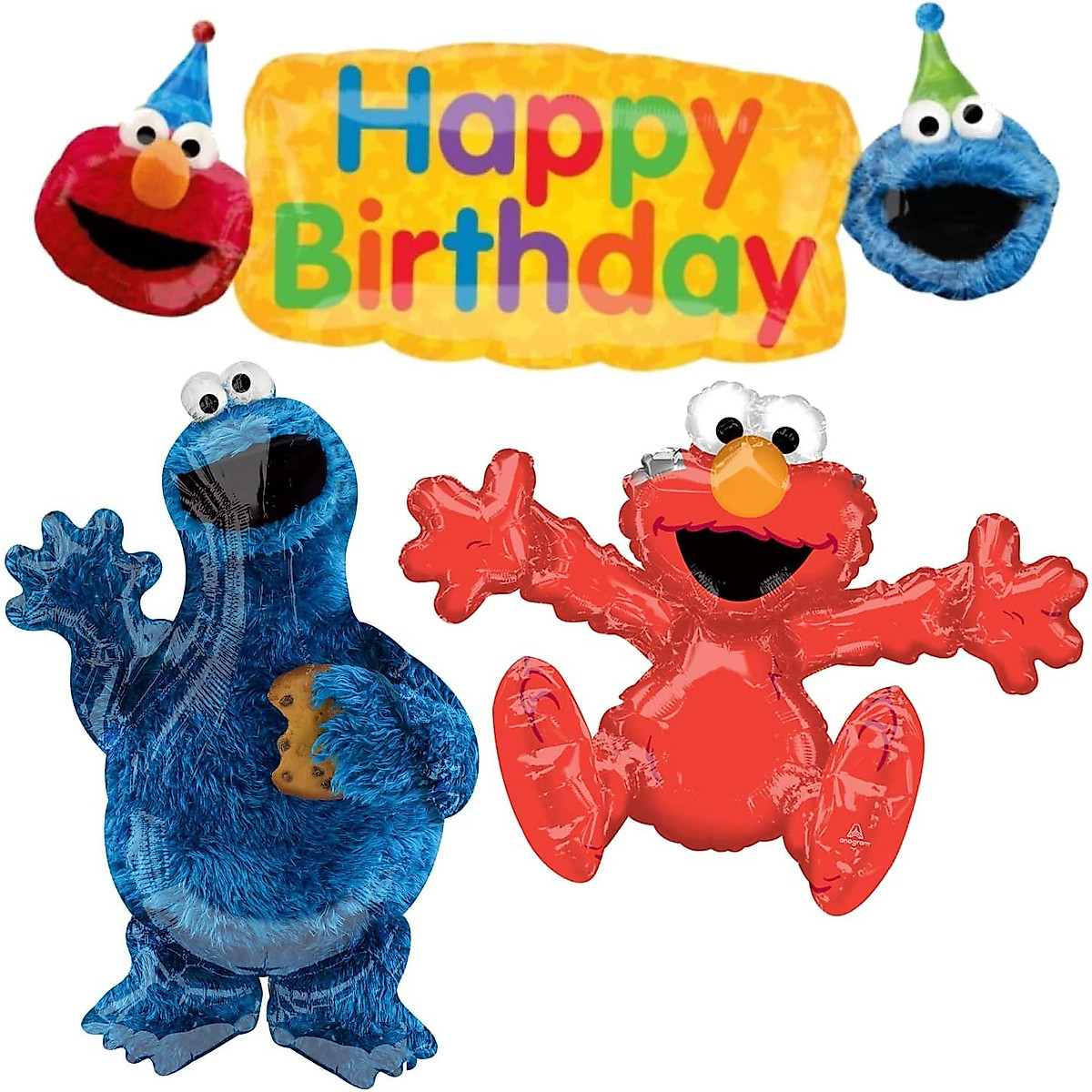 Sesame Street Birthday Party Balloons - Set Of 3 Balloon Decorations Featuring Cookie Monster And Elmo For A Special Kids Bday Centerpiece Decoration Theme