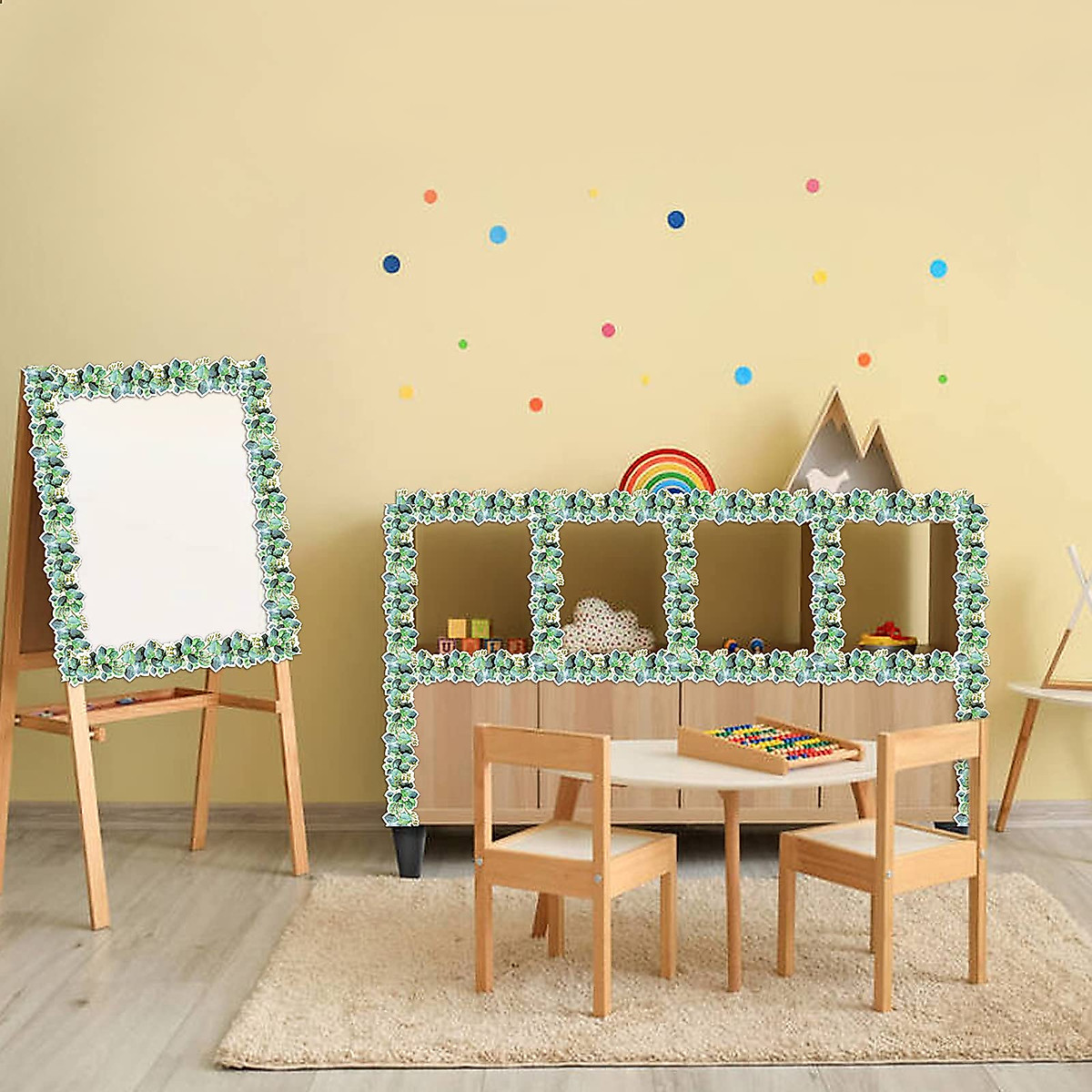 49ft Eucalyptus Die-Cut Border Trim Bulletin Board Classroom Border Trim Eucalyptus Themed Border Sticker for Photo Wall Bulletin Boards Desks Display Home and School Decorations Green