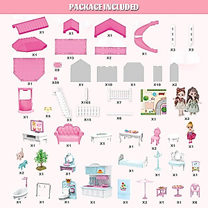 Doll House Playset with Elevator,Slide,Stairway,Lights,Furniture,Accessories,Pretend Play Dollhouse with 3 Dolls& 2 Pets,Doll House for 3 4 5 6 7 8 Year Old Kids Girls (13 Rooms)