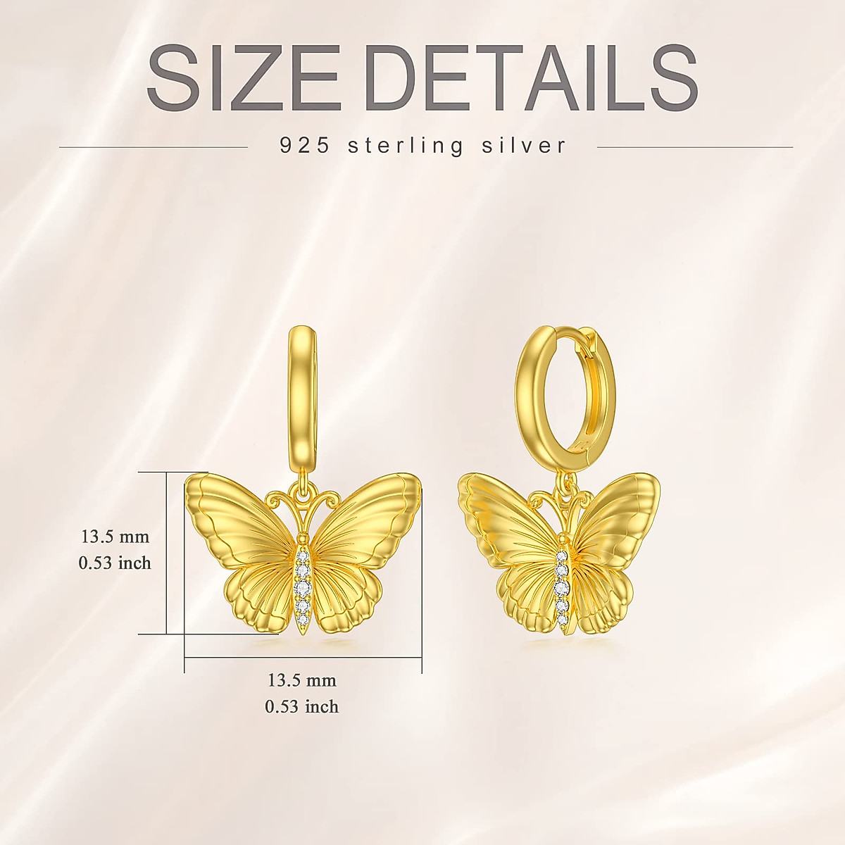 BETHZA Diamond Butterfly Huggie Earrings Gold Plated 925 Sterling Silver Dainty Butterfly Dangle Earrings D Color Diamonds Jewelry Gifts for Women