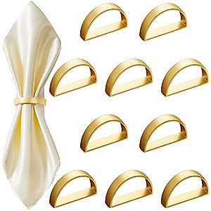 Stainless Steel Napkin Rings Metal Napkin Ring Holders Modern Ring Holder Serviette Buckles Metallic Adornment for Table Settings Kitchen Dinner Party Wedding (Matte Gold Semicircle,20 Pcs)