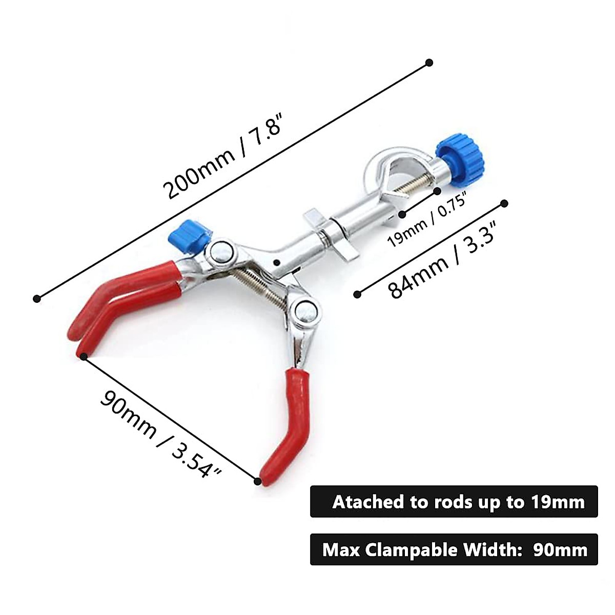 Lab 3 Prong Rubber Finger Clamp - Scientific 360° Swivels Stand Clip for Holding Beaker, Condenser Tube, Test Tube