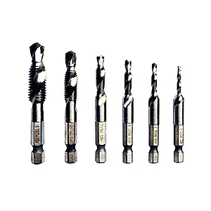 Combination Tap Drill Bit Set 1/4-Inch Hex Shank HSS Deburr Countersink Bits Kit (M3 M4 M5 M6 M8 M10)