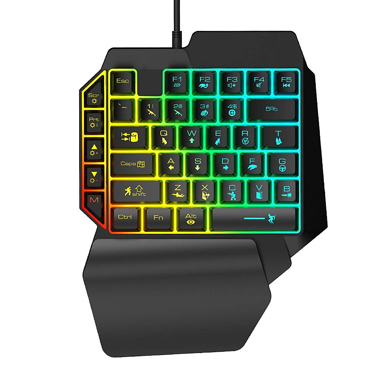 One Handed RGB Mechanical Gaming Keyboard, Computer Mechanical Gamer Keypad Portable Mini Single Keyboard for PUBG Gaming with Eye Catching Lighting