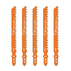 Augtouf 10 Pcs T-Shank Jigsaw Blades Set, Jig Saw Blades for Cutting Wood - 4 Inches, 6 TPI