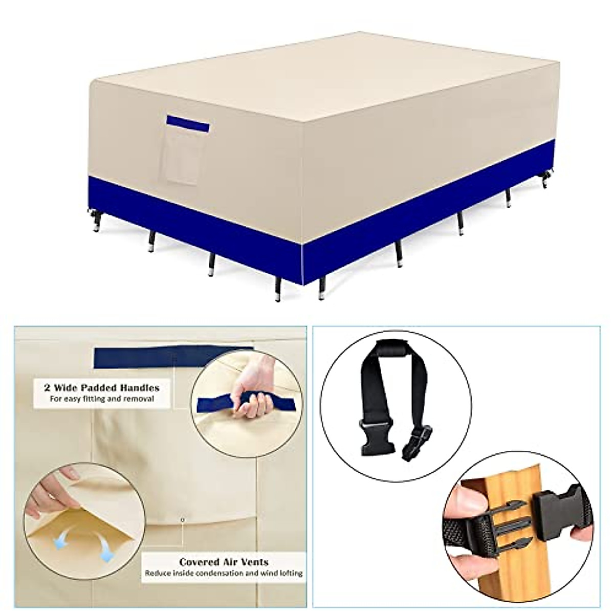 DUSTYPROTE Outdoor Furniture Cover Waterproof,64in Outdoor Furniture Covers for Patio Furniture,Garden Sofa,Dining Table Set,Table and Chair with Padded Handles, Two Buckles