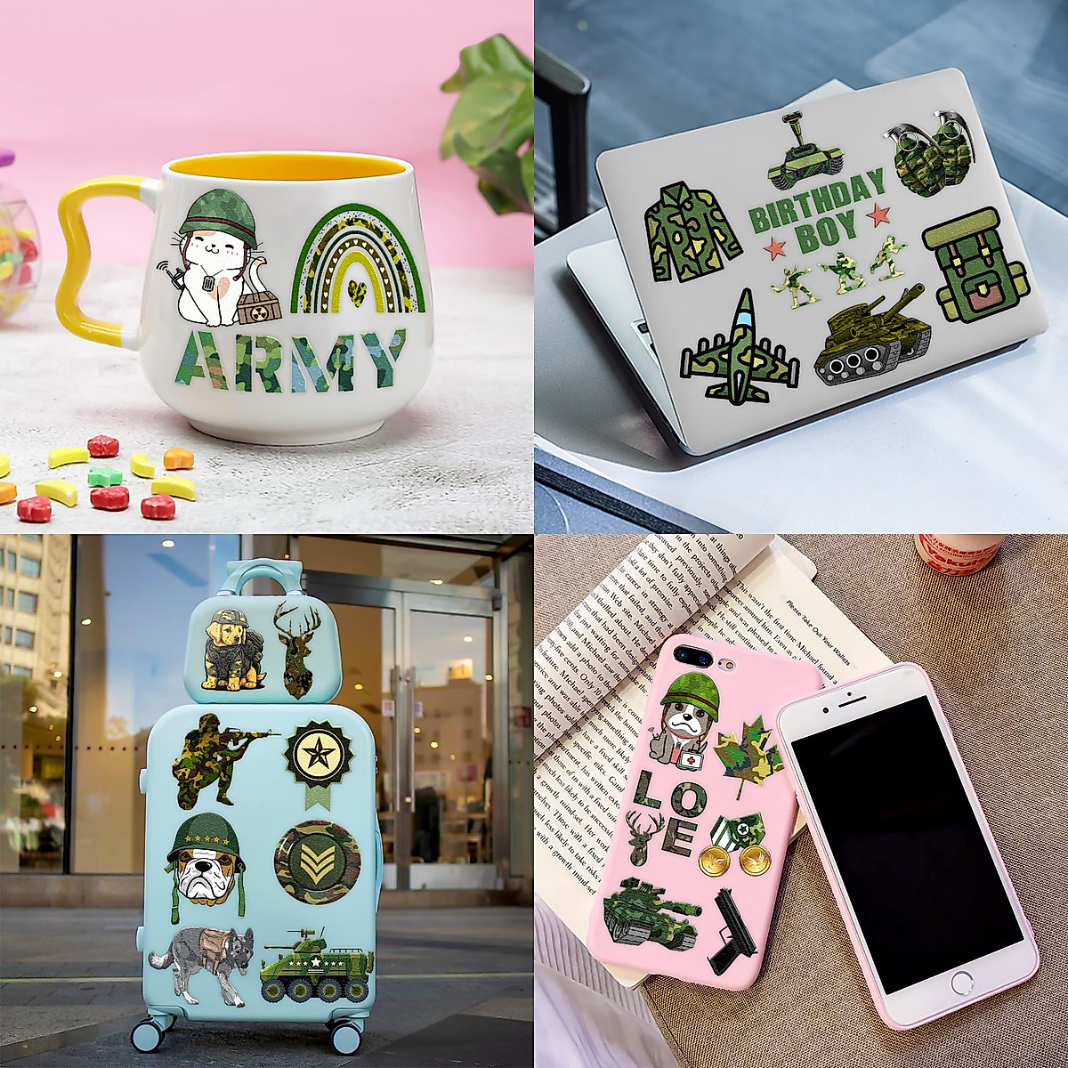 Army Temporary Tattoos - Memorial Day 80PCS Military Camouflage, Camo, Veterans Day Themed Stickers for Kids Birthday Party Supplies, Decorations, Favors and Prizes - Cute Gifts for Boys and Girls