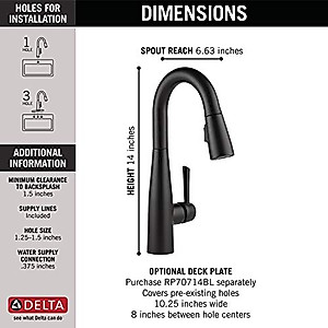 Delta Faucet Essa Matte Black Bar Faucet with Pull Down Sprayer, Black Bar Sink Faucet Single Hole, Wet Bar Faucets Single Hole, Prep Sink Faucet, Black Kitchen Faucet, Matte Black 9913-BL-DST