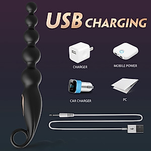 Anal Beads Sex Toys for Men - Vibrating Anal Plug Anal Toys, Butt Plug Prostate Massager Adult Toys, Male Sex Toys Clitoral G-Spot Stimulator for Men Women Couples Pleasure (Black)