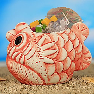 INFTYLE Tiki Mugs Fish Cocktail Tiki Cups 22oz/650ml Set of 2 Creative Red Tiki Glasses Tiki Bar Glasses Large Ceramic Hawaiian Themed Tropical Tiki barware for Party Barware