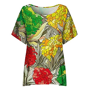 Bravetoshop Womens Summer Casual T-Shirts Short Sleeve Blouse Floral Graphic V-Neck Loose Fit Tops (Yellow,M)