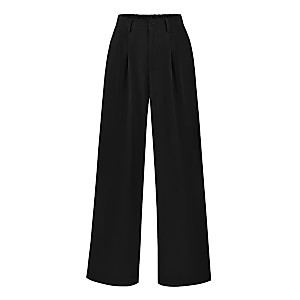 PRETTYGARDEN Women's Casual Summer Work Pants High Waisted Palazzo Pant Flowy Wide Leg Trousers with Pockets (Black,Medium)