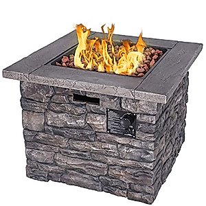 VEIKOU Propane Gas Fire Pit Table, 50,000 BTU Outdoor Stone Firepit Table Pits for Outside, 30.9" Patio Fire Table Heater with Metal Lid, Cover, Lava Rocks