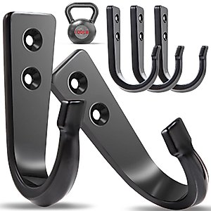 WODEGIFT 5Pcs Large Size Wall Hooks, Heavy Duty Wall Hooks for Hanging, Coat Hooks for Hanging, Large Size Wall Hooks, for Hanging Heavy Duty Pans, Backpacks, Coats and Garage Items (Black Hooks)