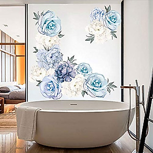 Amaonm Creative Removable 3D Light Blue and White Peony Flower Wall Decals Floral Wall Sticker DIY Peel and Stick Art Decor for Living Room Kids Bedroom Baby Girls Nursery Rooms Wall Corner (Peony)