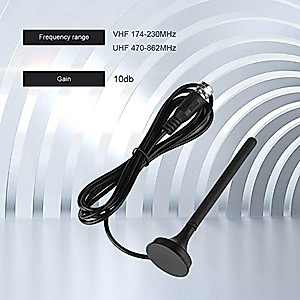 Digital TV Antenna, DVB-T Indoor Digital Antenna with Magnetic Base, UHF & VHF Reception, 4.9ft Cable