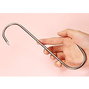 ONLYKXY 8 Inch 6mm Thick Meat Hook, 4 Pieces Meat Hooks for Butchering Hanging Beef Heavy Duty, Stainless Steel S Hooks Utility Hooks for Meat Processing