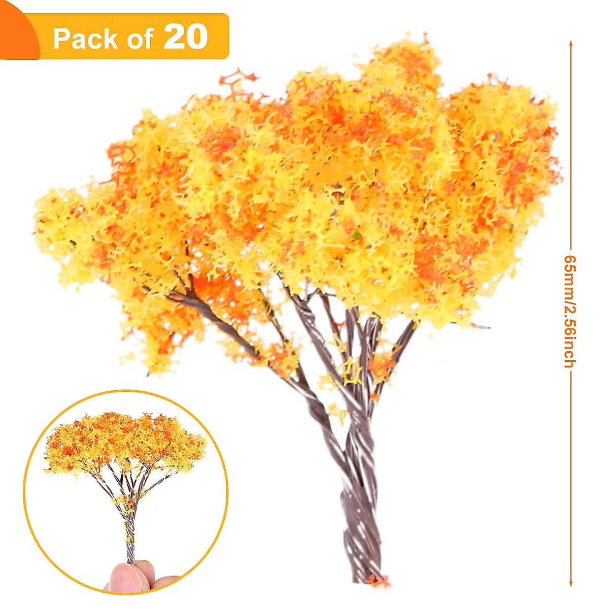 Yetaha 25PCS Model Miniature Maple Tree, HO Scale Model Tree Railroad Scenery Artificial Wargame Diorama Supplies for Micro Landscape Plant DIY Crafts Garden Ornament, Height 2.6inch/6.5cm