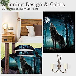 Dream Catcher by JoJoesArt Wolf Moon Comforter Set Full Size Bedding with Wolves 4 Pieces Galaxy Wolf Bed Set for Kids Boys Soft Lunar Eclipse Bedspreads with 2 Pillow Shams 1 Cushion Cover (Full)