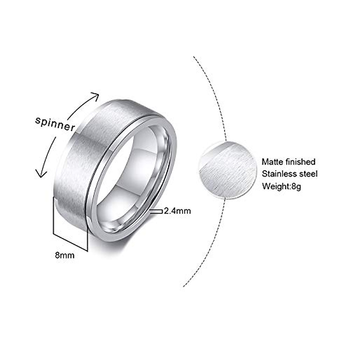 MZZJ Free Engraved Religious Jewelry Christian Cross Faith Bible Verse Scripture 8MM Brushed Finish Stainless Steel Spinner Step Beveled Edges Promise Engagement Ring Wedding Band for Unisex,Size 7