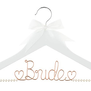 Ella Celebration Bride to Be Wedding Dress Hanger Wooden and Wire Hangers for Brides Gowns, Dresses (White with Rose Gold Wire and Pearls)