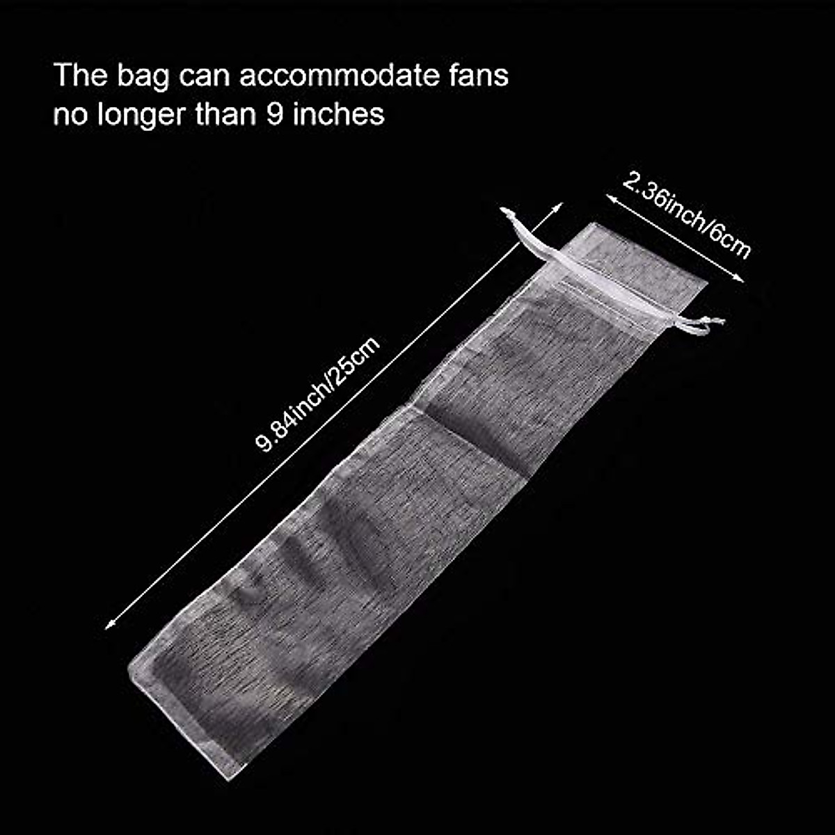 Bezall 50Pcs Organza Hand Fan Bags, 2x10 Inches White Folding Fan Drawstring Bag Hand Fan Decorative Pouch Party Wedding Favor Gift Bags