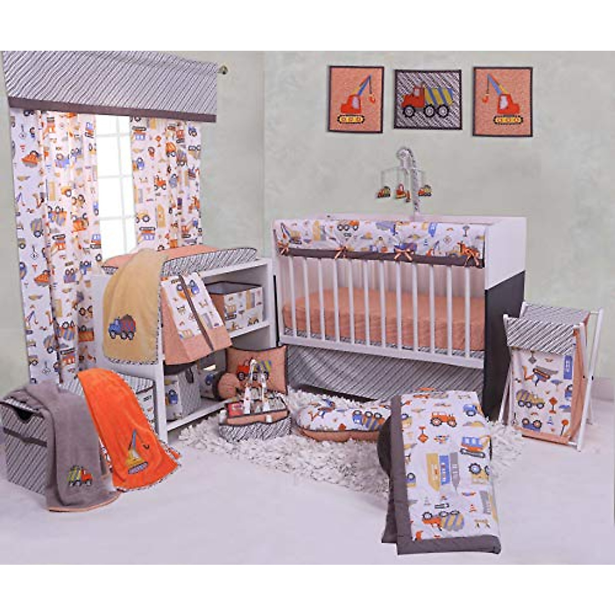 Bacati - Construction Multicolor Boys Nursing Pillow with POLYFILLED Insert Ultra-Soft 100% Cotton Fabric in a Fashionable Two-Sided Design