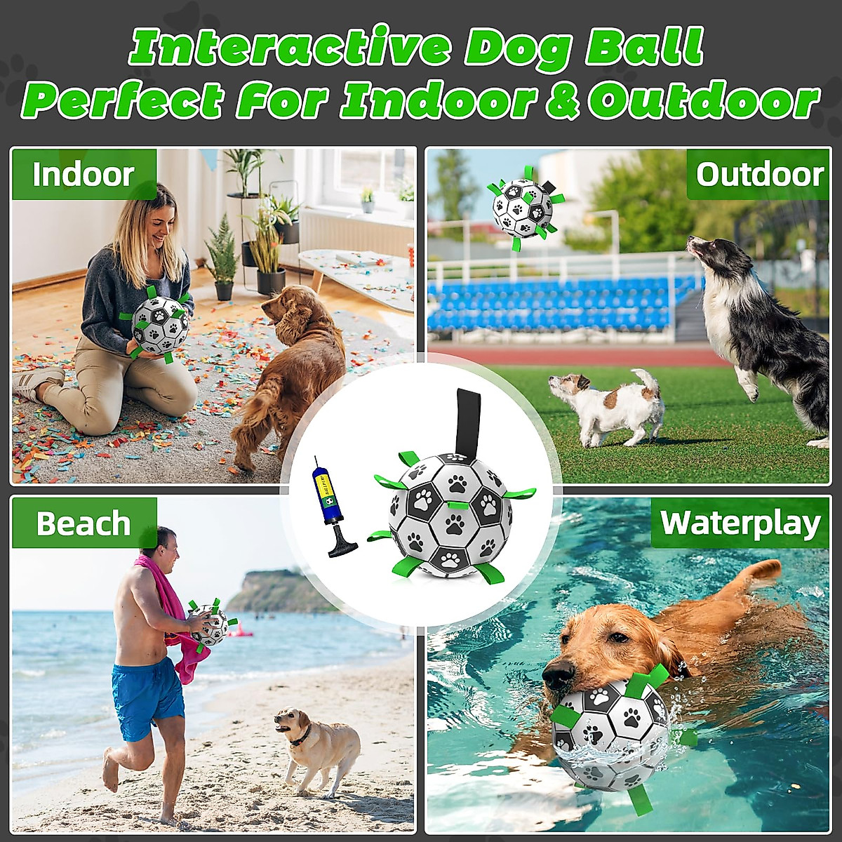 QDAN Dog Toys Soccer Ball with Straps, Puppy Birthday Gifts, Interactive for Tug of War, Durable Balls for Small & Medium Dogs（6 Inch）