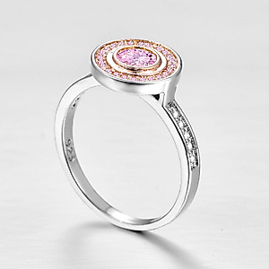 Psiroy 925 Sterling Silver Created Pink Topaz Filled Halo Promise Ring for Women Size 6