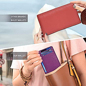 Leather Minimalist Wallet for Men & Women RFID Front Pocket Leather Card Holder Wallets (Fuchsia, Small)