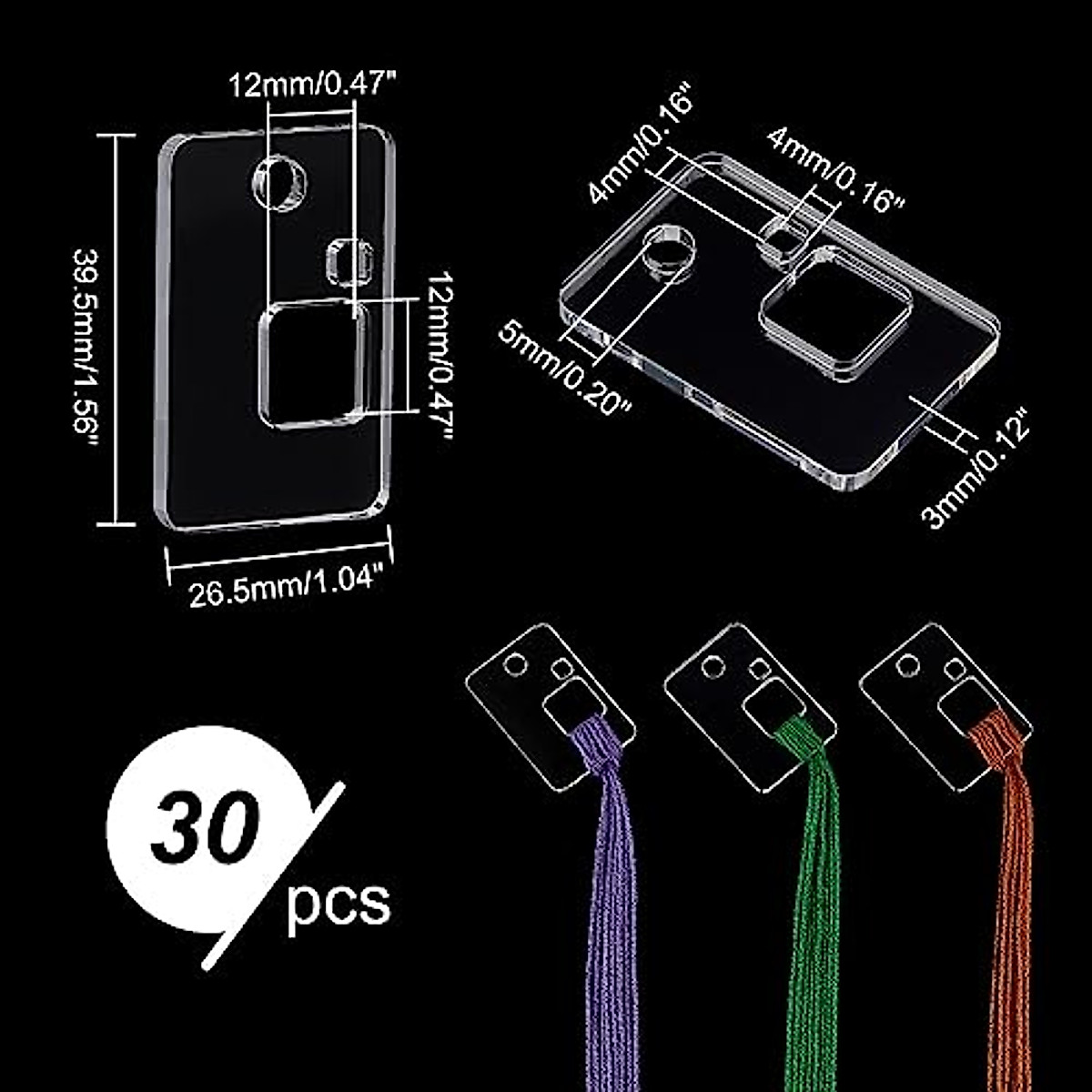 PH PandaHall 30PCS Clear Acrylic Embroidery Floss, Thread Drops Embroidery Thread Organizers Rectangle Floss Bobbin Floss Chips for Cross Stitch Craft DIY Sewing Storage, 1x1.5inch