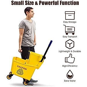 Byroce Commercial Mop Bucket, 26 Quart Capacity, Side Press Cleaning Wringer, Portable Trolley On Wheels, All-in-One Tandem Floor Cleaning Wavebrake, Ideal for Household, Commercial, Restaurant
