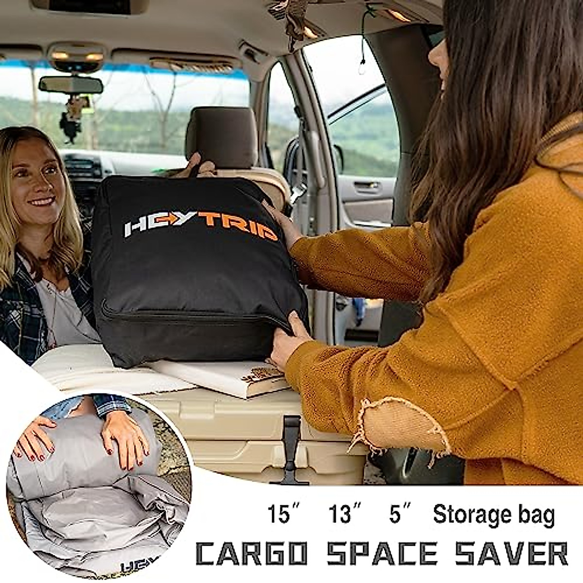 HEYTRIP SUV Inflatable Air Mattress for Car Camping, 4 Inch Thickened Car Camping Bed, Adjustable Firmness Sleeping Pad for 2 Persons (72 x 47 x 4 Inch, Light Grey)