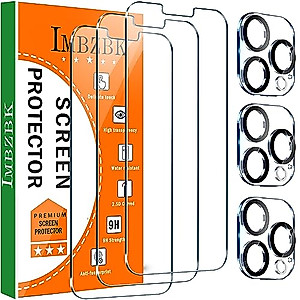 IMBZBK [3+3 Pack] for iPhone 13 Pro Max Screen Protector 3 pack HD Tempered Glass Accessories with 3 pack Camera Lens Protector Case Friendly 9H Hardness Bubble Free Protector de Pantalla