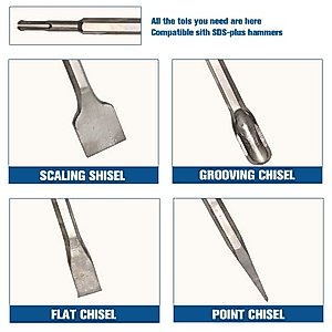 DEHUIWI 17Pcs SDS Plus Rotary Hammer Drill Bits and Chisel Set, Carbide-Tipped Shank Connection Concrete Masonry Hole Tool Including Rotary Drill Bits