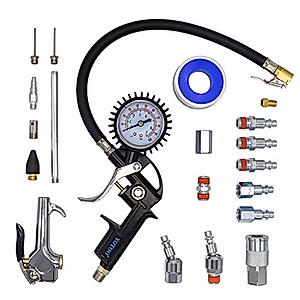 YOTOO Air Compressor Accessor Kit, Heavy Duty 20-Piece 1/4" NPT Air Tool Kit with 100 PSI Tire Inflator Gauge, Air Blow Gun and Air Hose Fittings