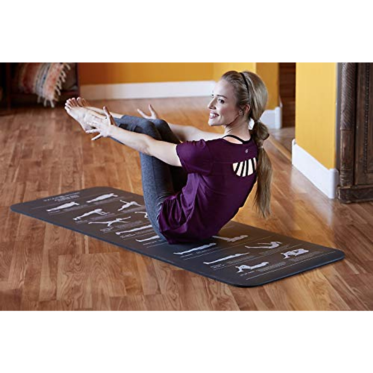 Gaiam Restore Fitness Exercise Mat with Self-Guided Exercise Illustrations Printed on Mat, 10mm Thick