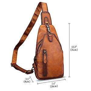FEIGITOR Genuine Leather Sling Bag Retro Crossbody Sling Backpack Handmade Chest Shoulder Bag Daypack Purse Fanny Pack (Brown)
