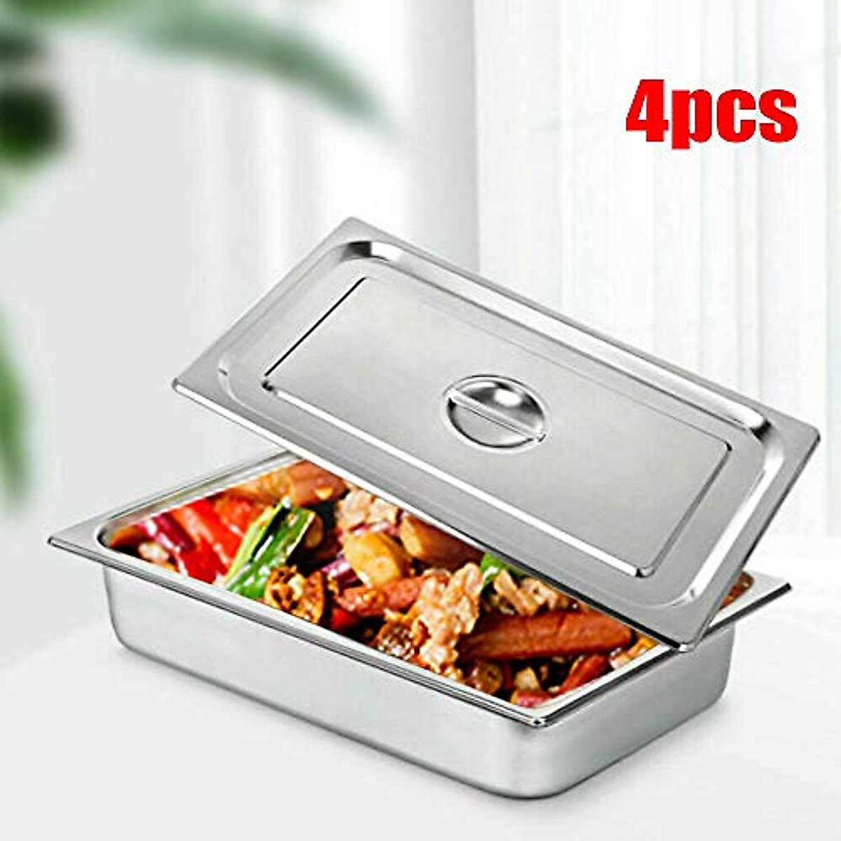 MEDEIYIBI Table Pan 4 PCS Stainless Steel Steam Pans with Lids 4 in deep Food Prep Pan Commercial Integrated Design Hotel Pan for Buffet Food Service Catering Kitchen Daily Use 20x 12 x 4 in