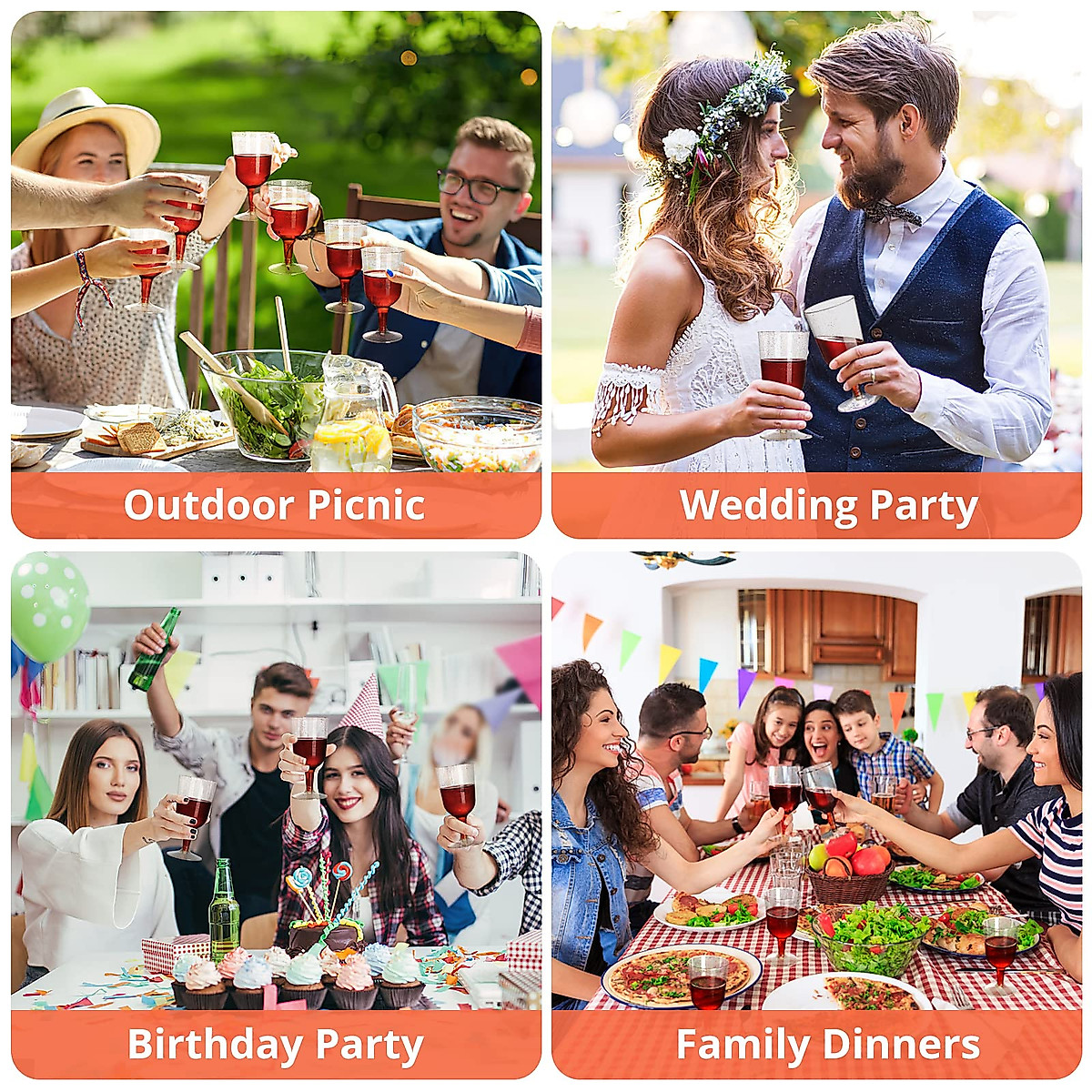 TENYASEN 30 Pack Elegant Plastic Wine Glasses for Parties, 6 Oz Gold Glitter Plastic Wine Glasses Disposable, Plastic Wine Cups for Wedding & Birthdays