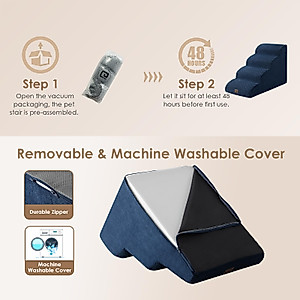 EHEYCIGA Curved Dog Stairs Ramp for High Beds 19.7" H, 4-Step Dog Steps for Small Dogs and Cats, Pet Stairs for High Bed Climbing, Non-Slip Balanced Pet Step Indoor, Navy