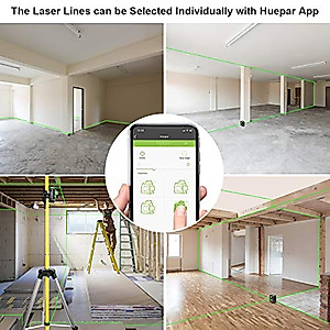 Huepar 3 x 360 Green Beam 3D Laser Level with Bluetooth Connectivity Three-Plane Self-Leveling and Alignment Cross Line Laser Level -One 360° Horizontal and Two 360° Vertical Lines Laser Tool 603CG-BT