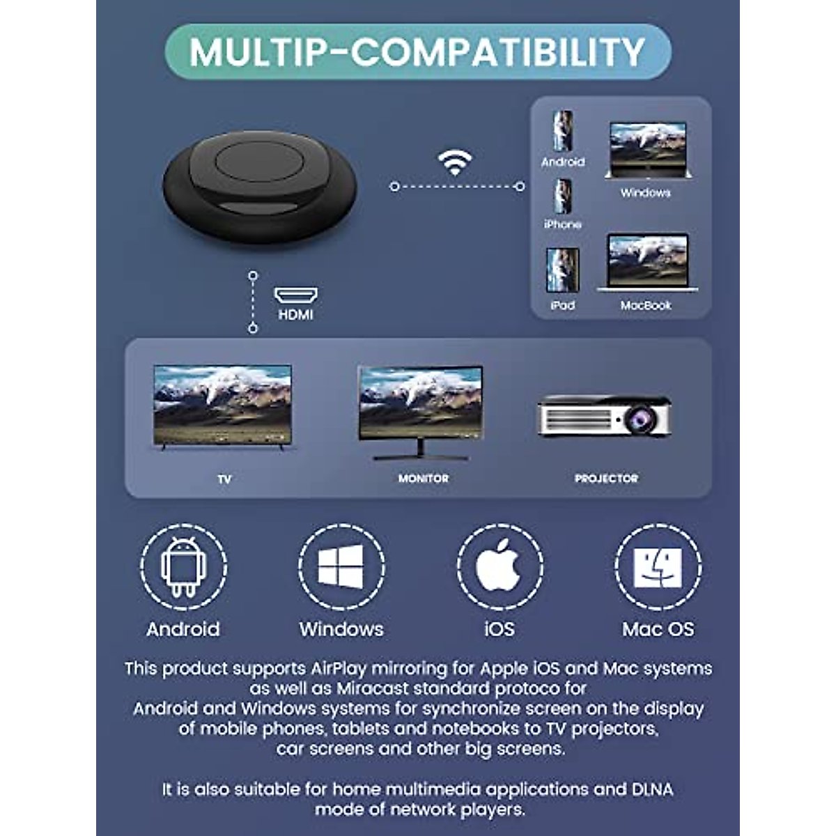 OSDTKRU Wireless HDMI Display Dongle Adapter 4K,Streaming Media Video/Audio/File HDMI Wireless Extender ,No Delay, Streaming Video/Audio from Laptop, PC, Smartphone to HDTV Projector
