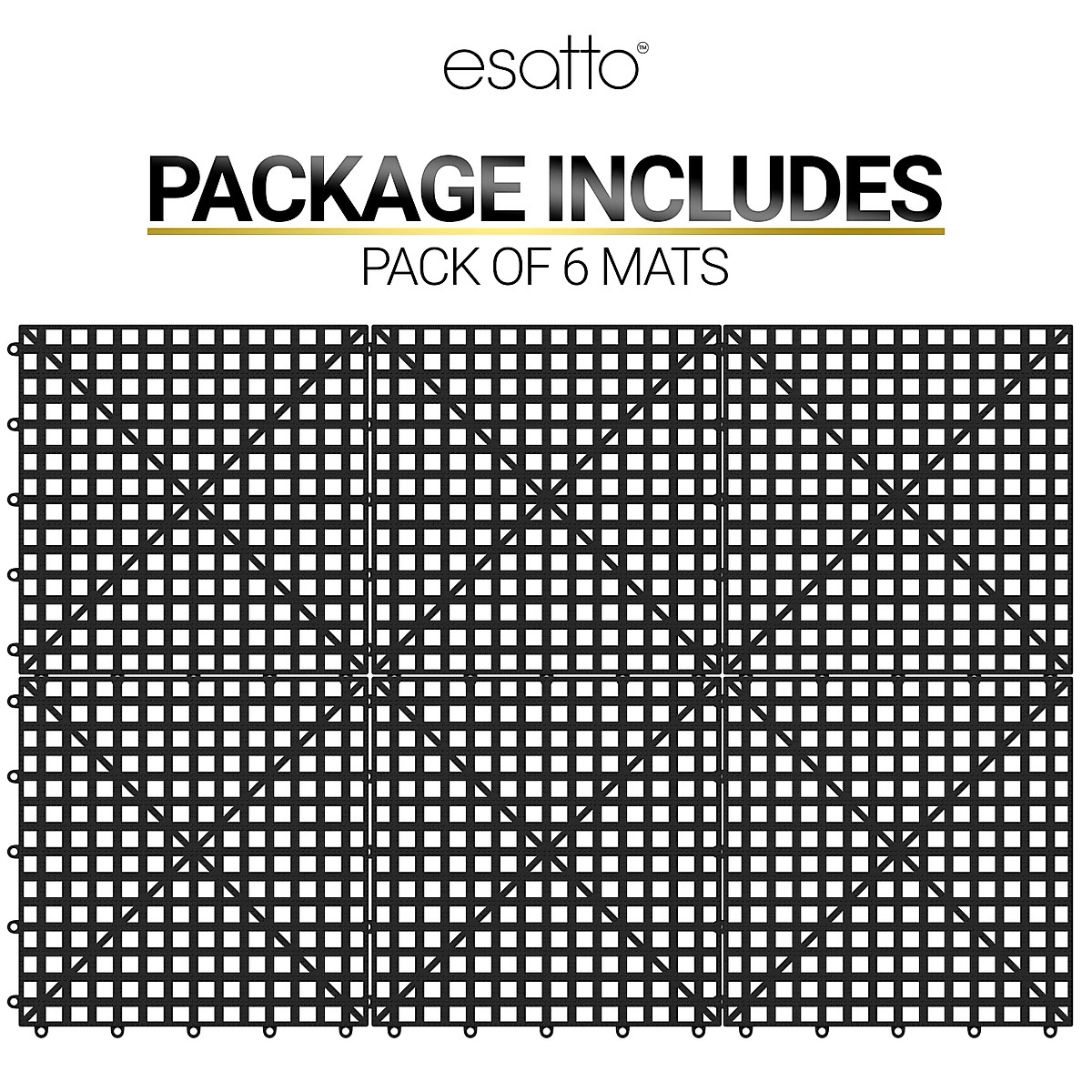 Esatto 6 Pack Interlocking Shelf Mats 12″, Black – for Spills, Clean Bars, Stain Protection, and an Anti-Slip Surface